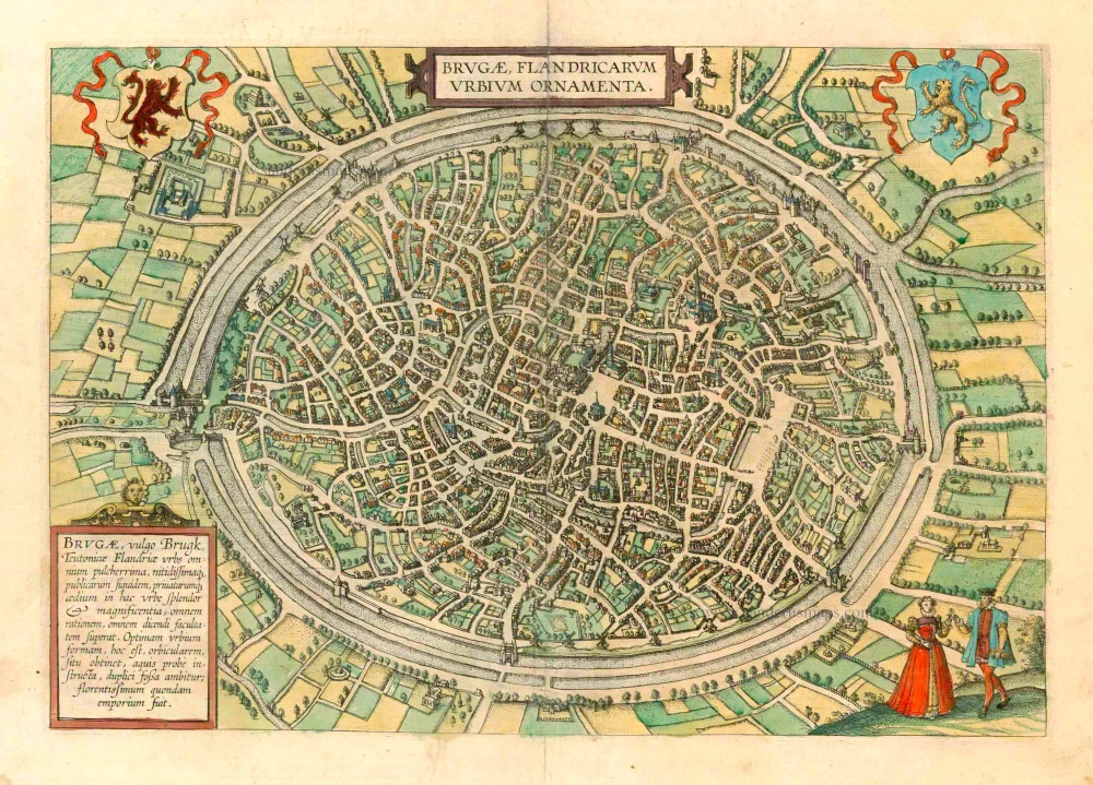 Old antique plan of Brugge by Braun & Hogenberg | Sanderus Antique Maps ...