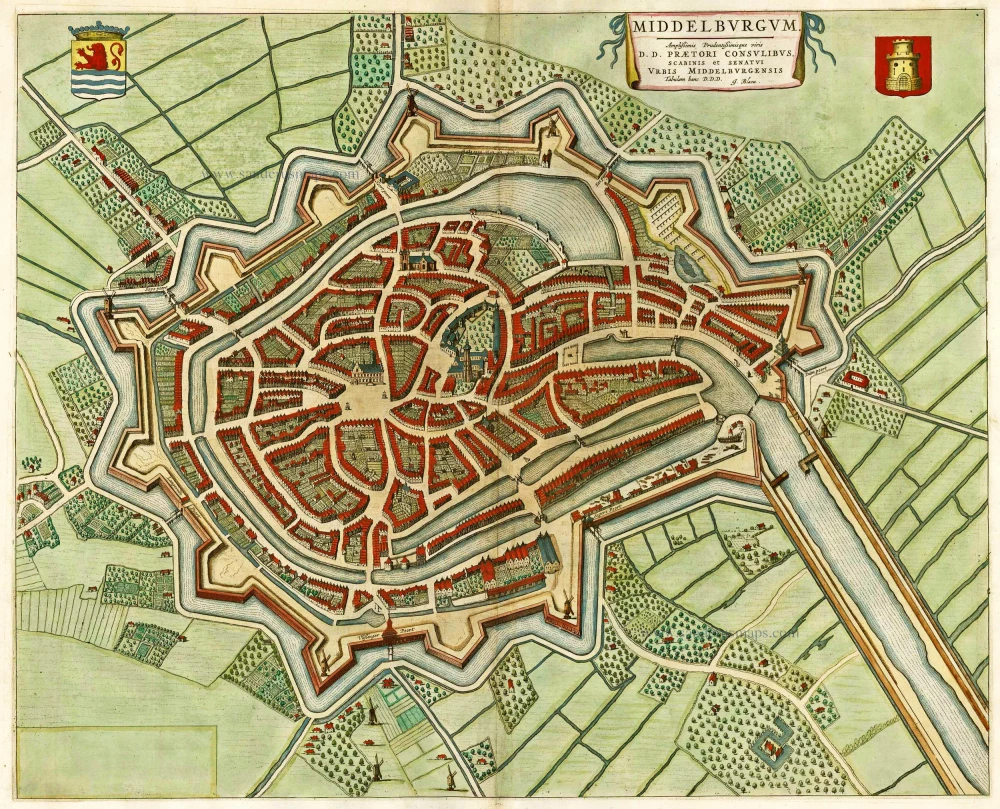 Old, antique map - bird's-eye view plan of Middelburg by J. Blaeu ...