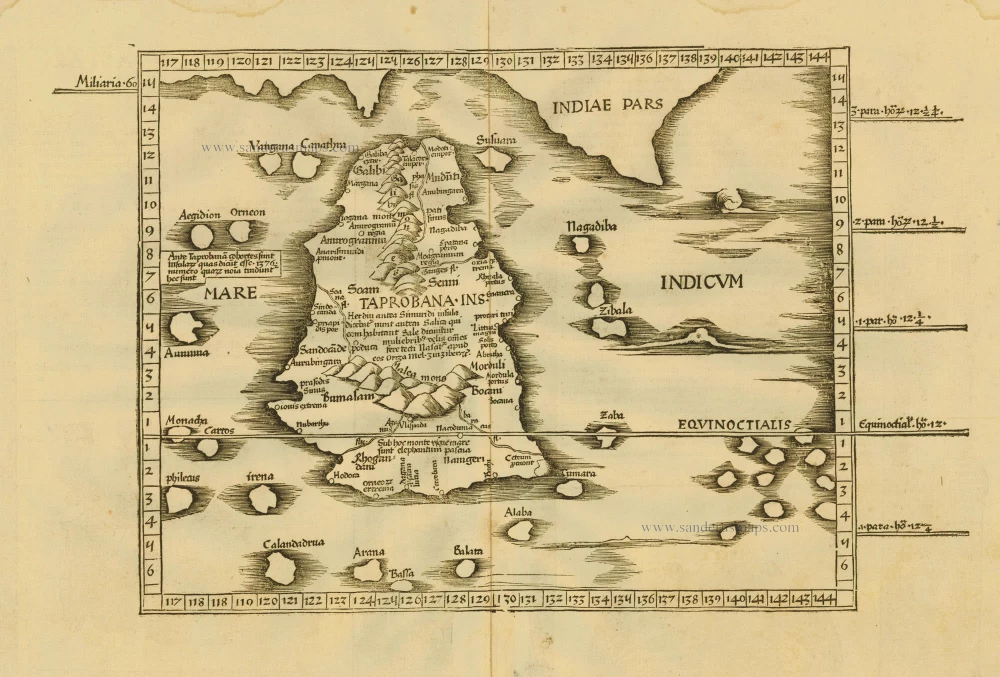 Antique map of Ceylon (Sri Lanka) by Fries L. - Ptolemy C. | Sanderus ...