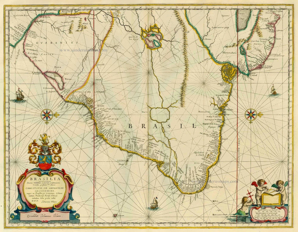 Antique map of Brazil by J. Blaeu | Sanderus Antique Maps - Antique Map ...