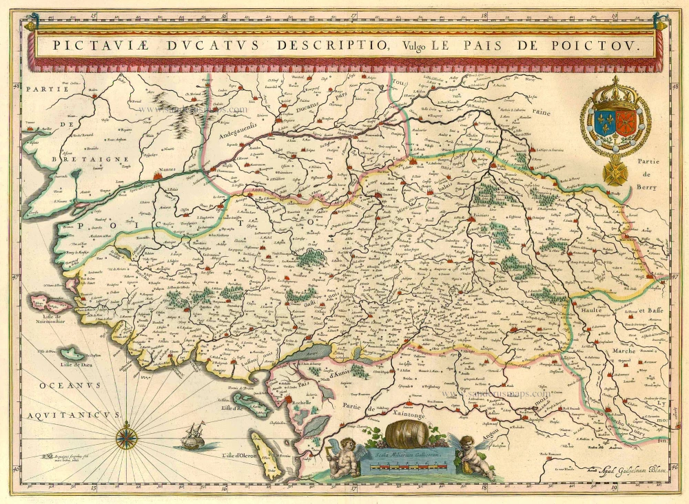 Antique map of Poitou by Blaeu W. & J. | Sanderus Antique Maps ...