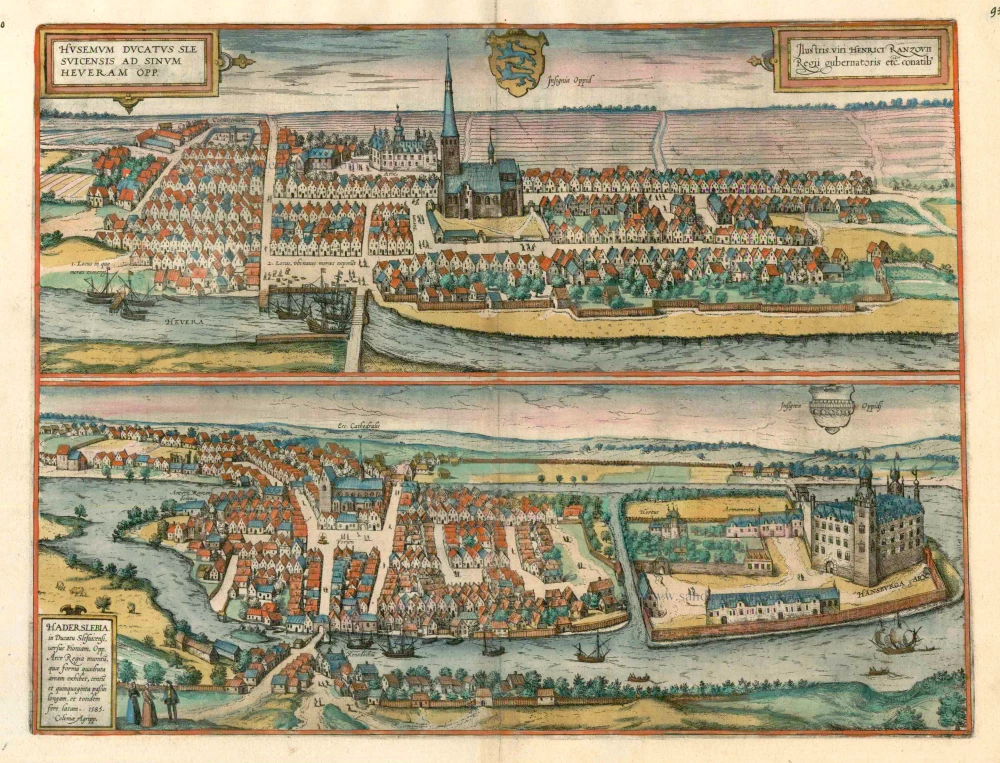 Husum and Haderslev, by Georg Braun and Frans Hogenberg. | Sanderus ...