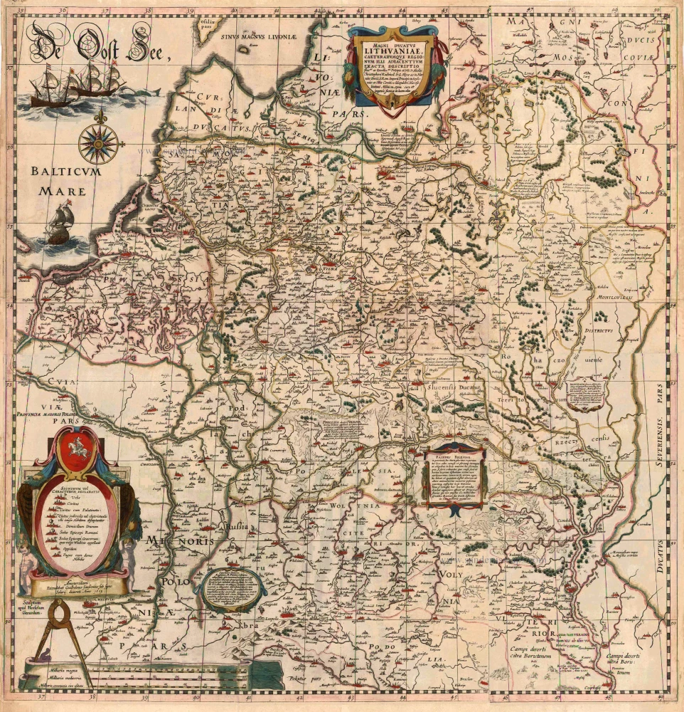 Two antique maps by W. Blaeu: Lithuania and the River Dniepr ...