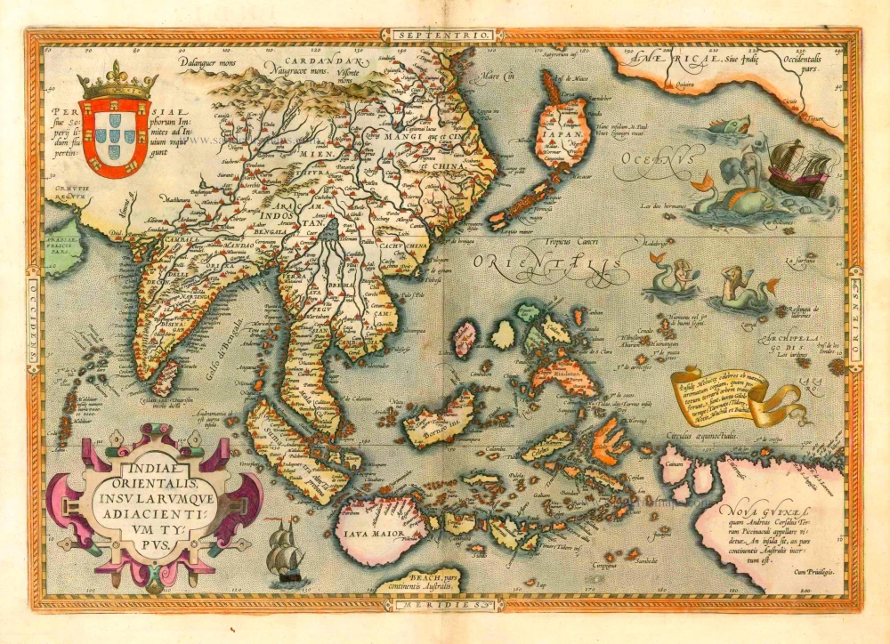 Old antique map of Southeast Asia by A. Ortelius | Sanderus Antique ...