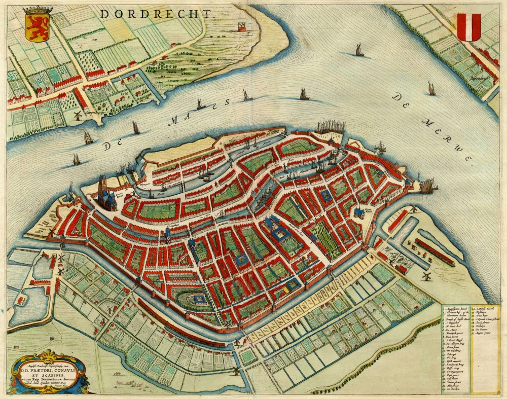 Antique map of Dordrecht by Blaeu J. | Sanderus Antique Maps - Antique ...