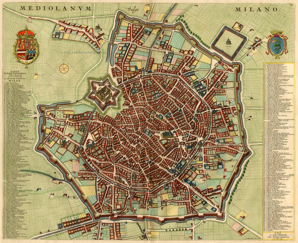 Antique map of Milano by Blaeu - Mortier | Sanderus Antique Maps ...
