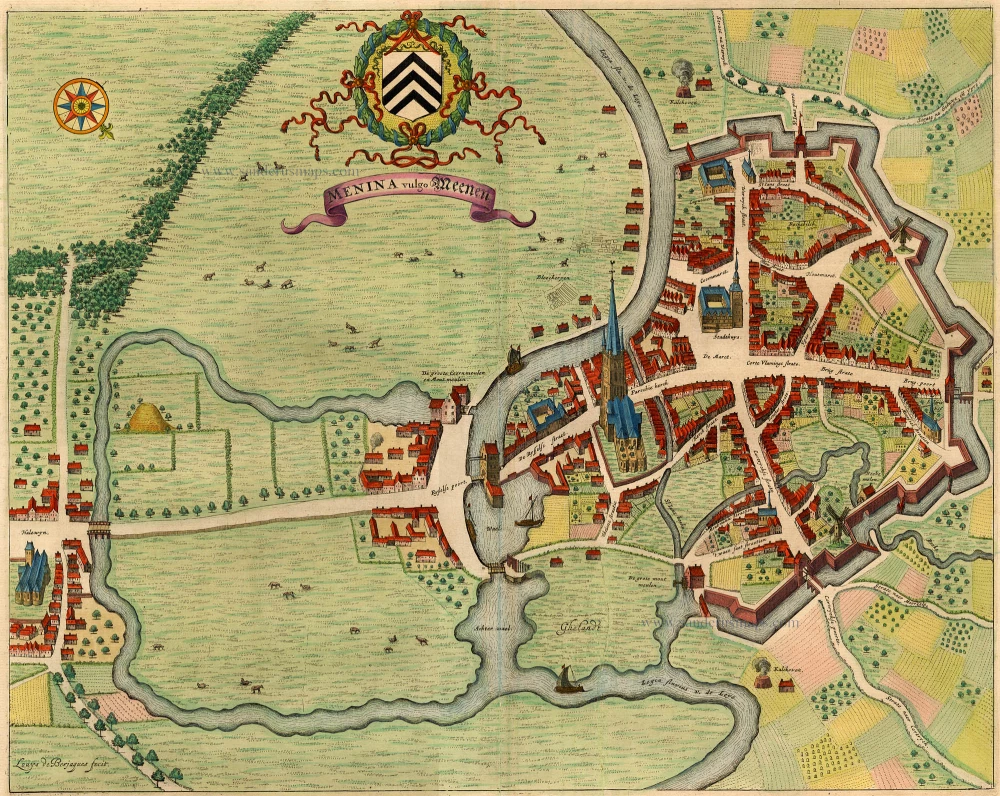 Antique map of Menen by Blaeu J. | Sanderus Antique Maps - Antique Map ...