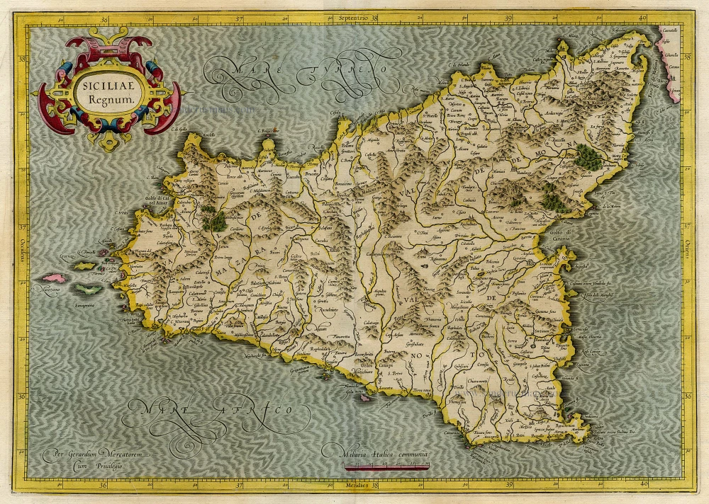 Sicily by Mercator - Hondius | Sanderus Antique Maps - Antique Map Webshop