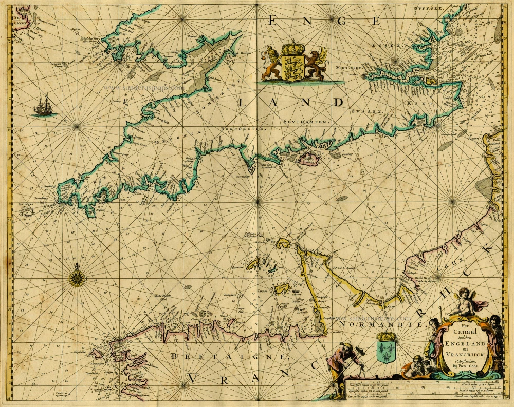 Antique map of Channel by Goos P. | Sanderus Antique Maps - Antique Map ...