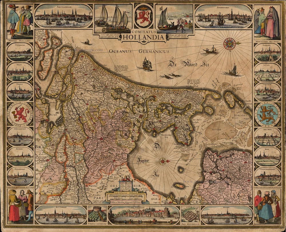 Antique map of Holland by Visscher C.J. | Sanderus Antique Maps ...