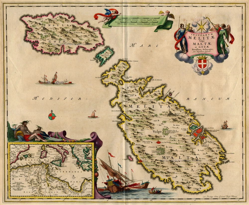 Antique map of Malta by Visscher N. - Janssonius | Sanderus Antique ...