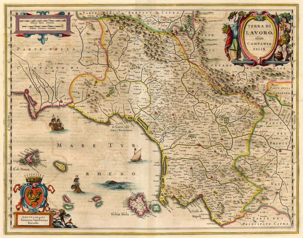Antique map of Campania by Janssonius J. | Sanderus Antique Maps ...