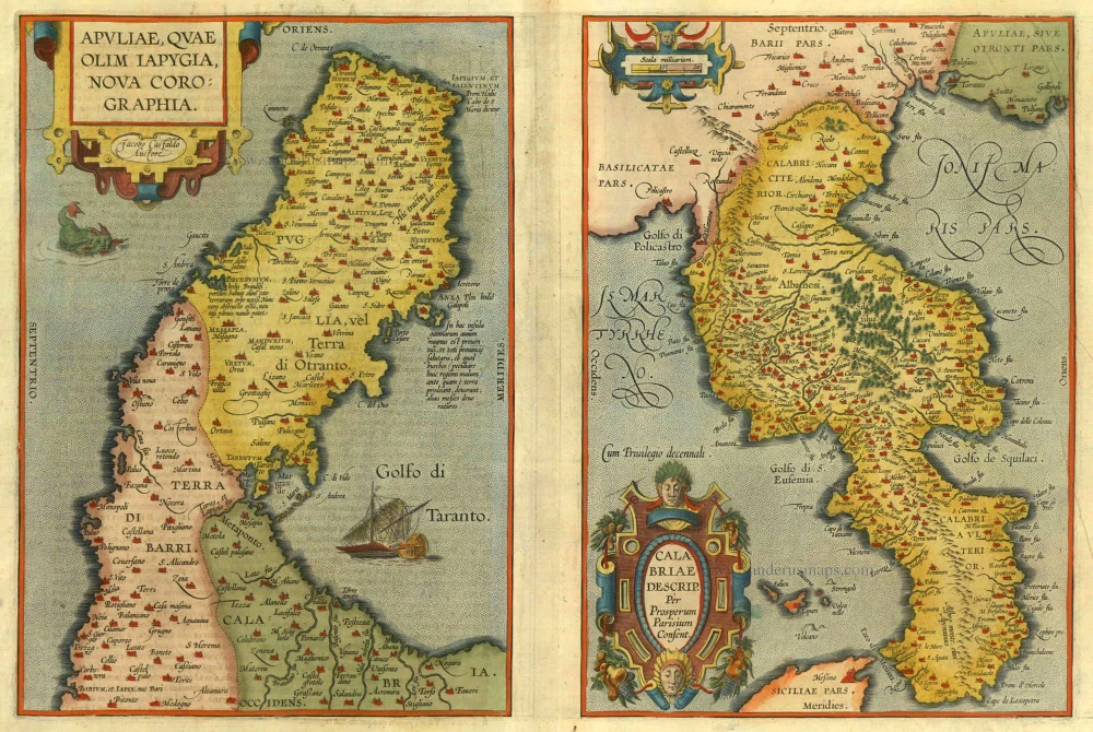 Antique map of Puglia - Calabria by Ortelius A. | Sanderus Antique Maps ...