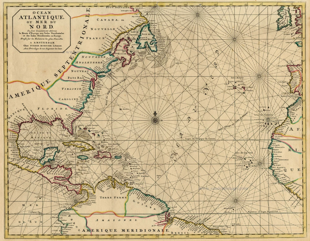 Antique map of Atlantic Ocean by P. Mortier | Sanderus Antique Maps ...