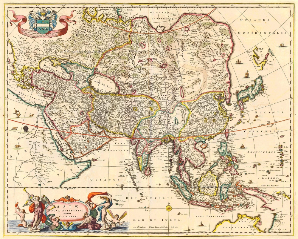 Antique map of Asia by Visscher N. | Sanderus Antique Maps - Antique Map Webshop