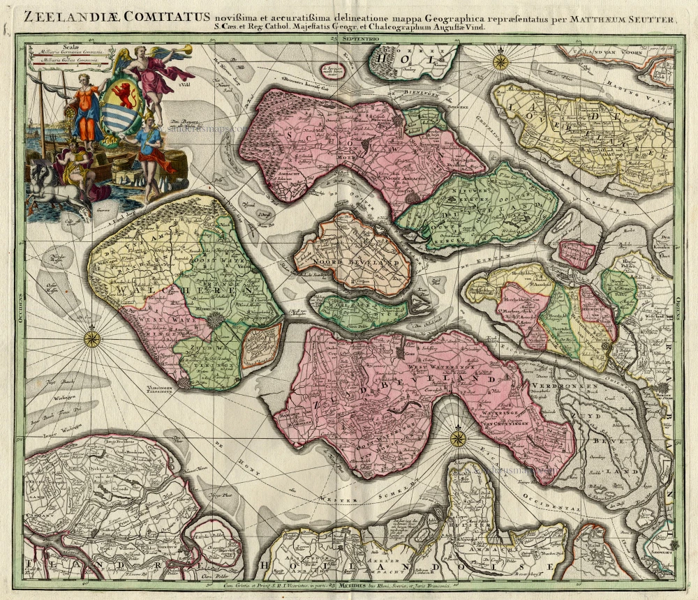 Antique map of Zeeland by Seutter M.G. | Sanderus Antique Maps ...