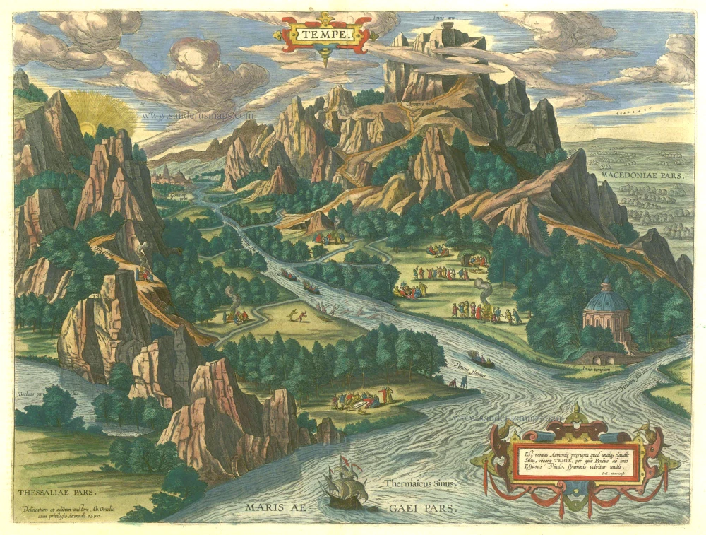 Antique map of Tempe by Ortelius A. | Sanderus Antique Maps - Antique ...
