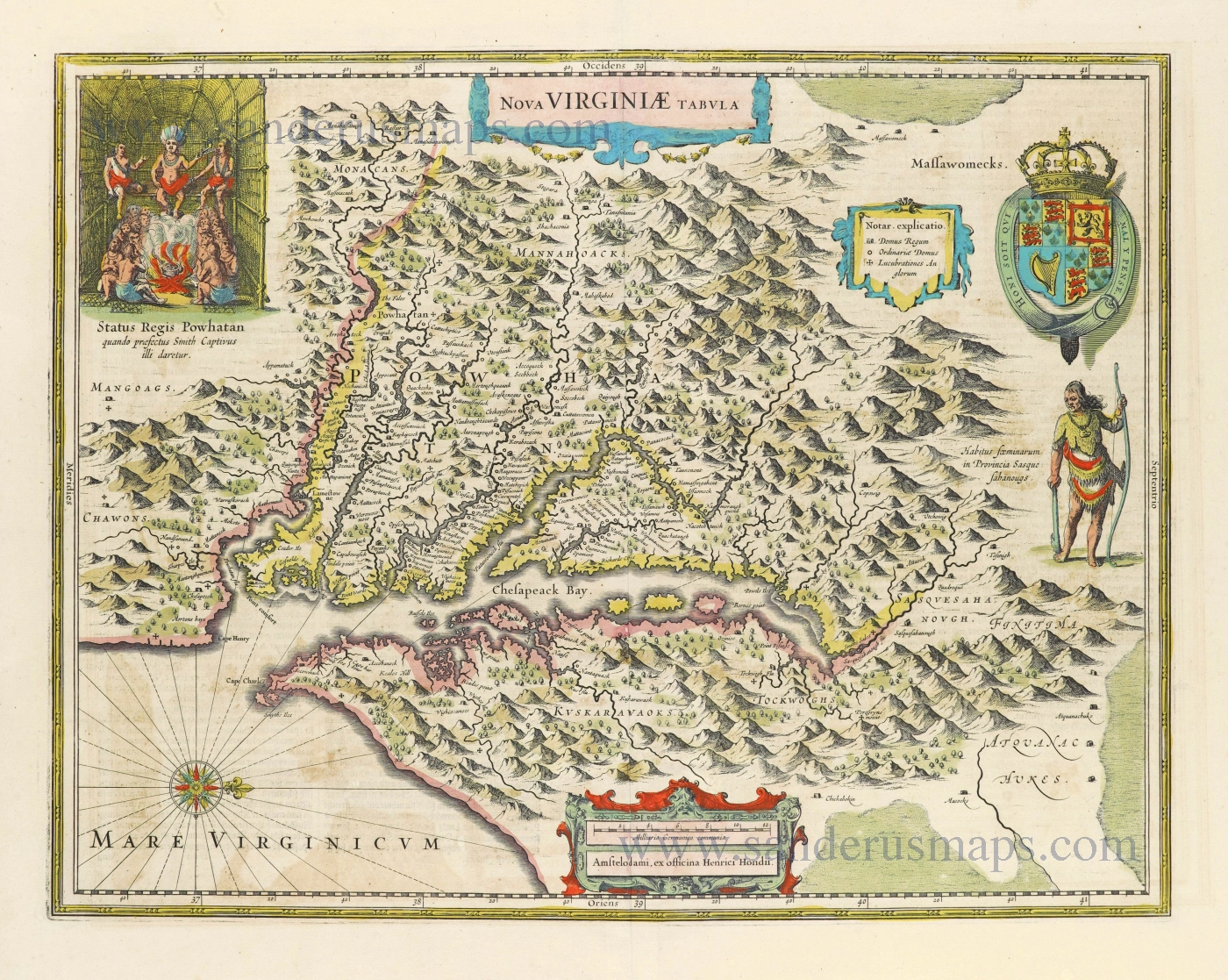 Virginia by Henricus Hondius. | Sanderus Antique Maps - Antique Map Webshop