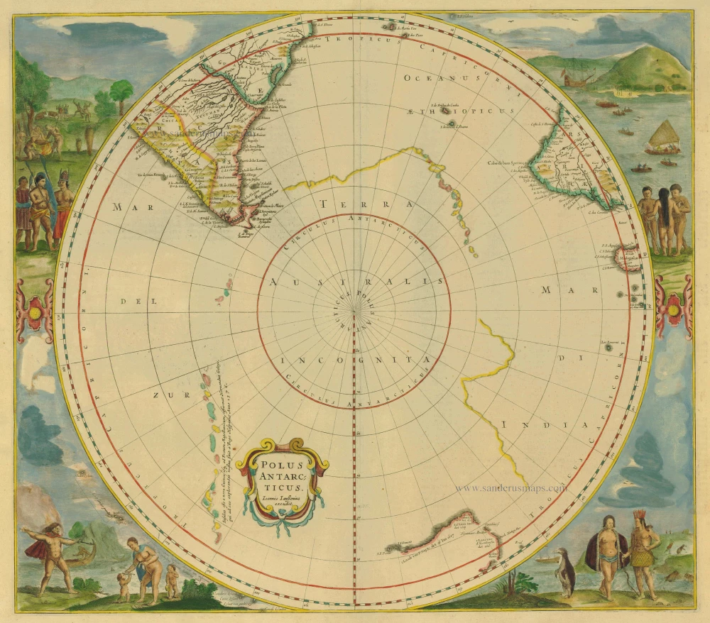 Antique map of South Pole by Janssonius J. | Sanderus Antique Maps ...