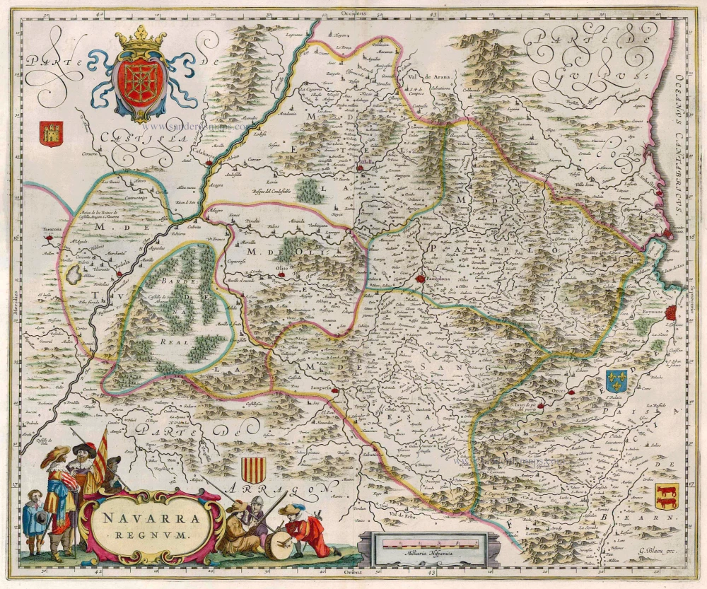 Antique map of Navarra by J. Blaeu | Sanderus Antique Maps - Antique ...