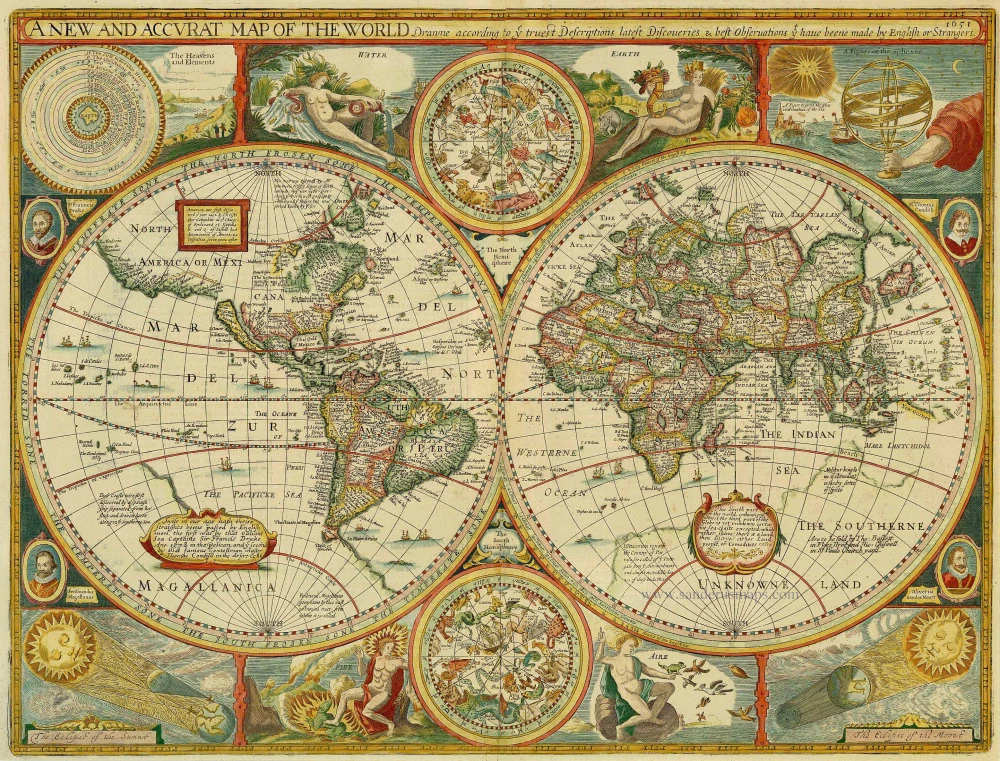 Antique map of World by Speed John | Sanderus Antique Maps - Antique ...