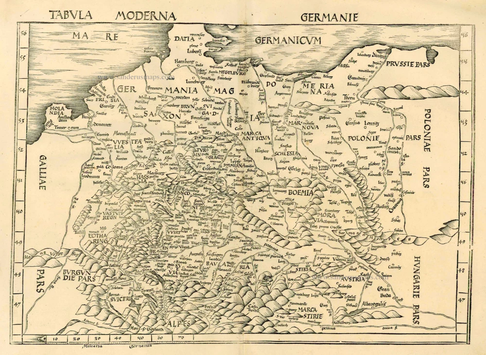 Antique map of Germania by Waldseemüller Martin | Sanderus Antique Maps ...
