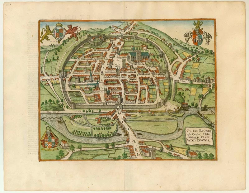 Antique map of Exeter by Braun & Hogenberg | Sanderus Antique Maps ...
