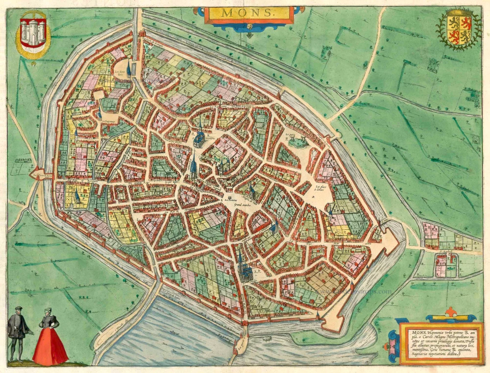 Old antique plan of Mons by Braun & Hogenberg. | Sanderus Antique Maps ...