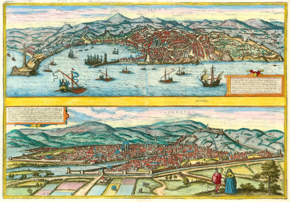 Antique map of Genoa (Genova) and Florence (Firenze) by Braun and ...