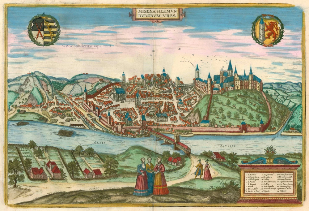 Antique map of Meissen by Braun and Hogenberg | Sanderus Antique Maps ...