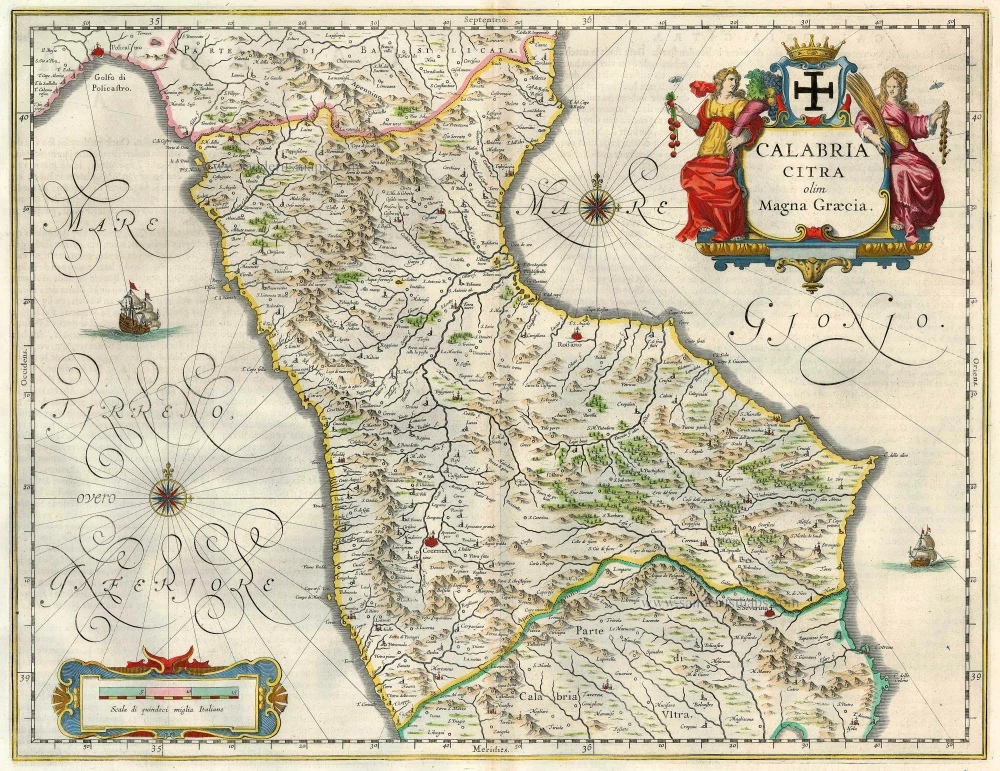 Antique map of Calabria Citra by J. Blaeu | Sanderus Antique Maps ...