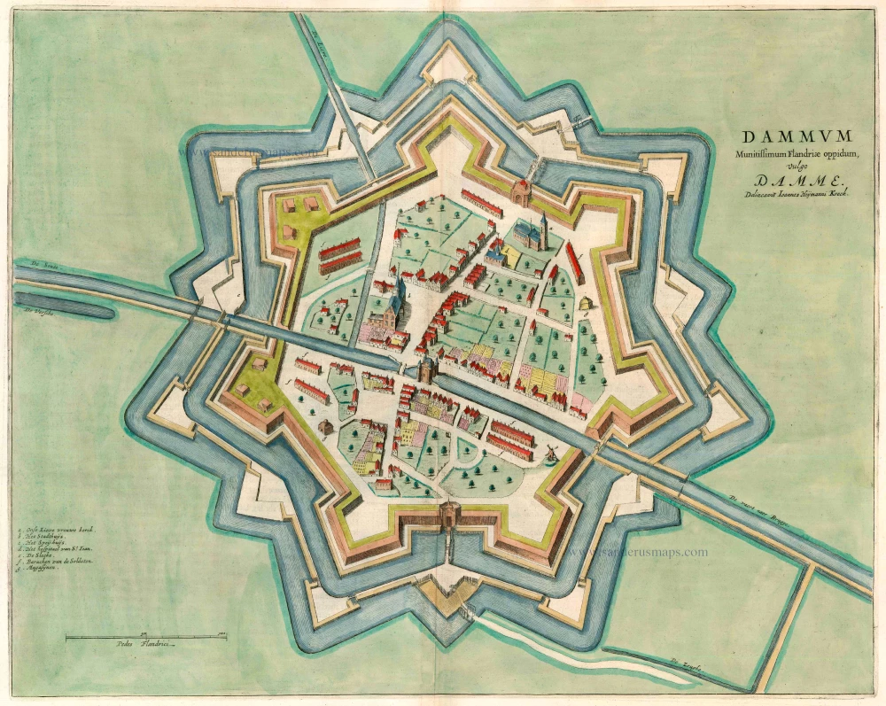 Antique map of Damme by Blaeu J. | Sanderus Antique Maps - Antique Map ...