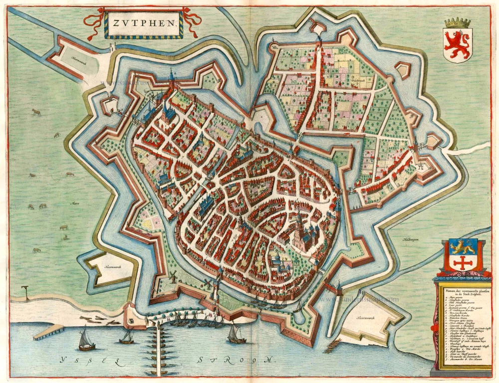 Antique map of Zutphen by Blaeu J. | Sanderus Antique Maps - Antique ...