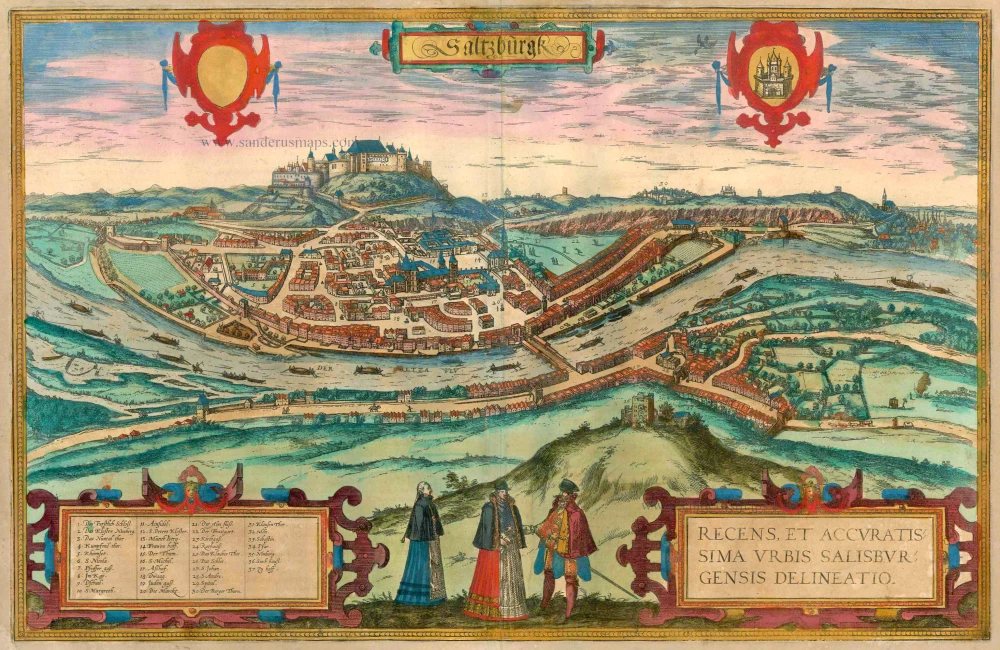 Salzburg, by Georg Braun & Frans Hogenberg. | Sanderus Antique Maps ...