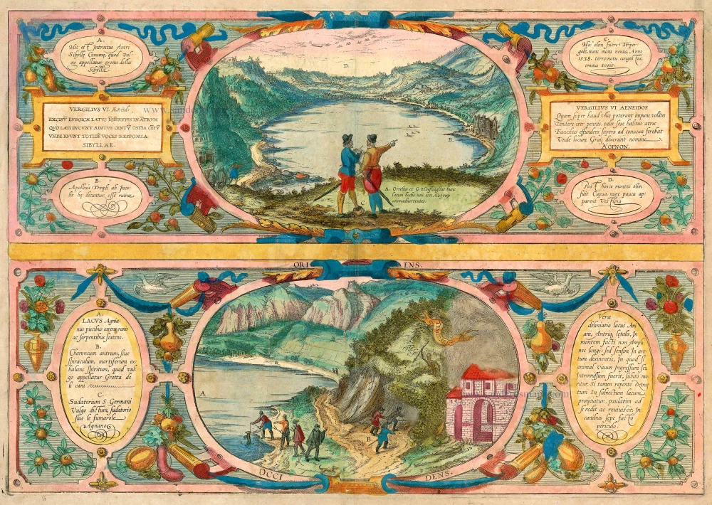 Two views from east and west of Lake Agnano and the extinct city of ...