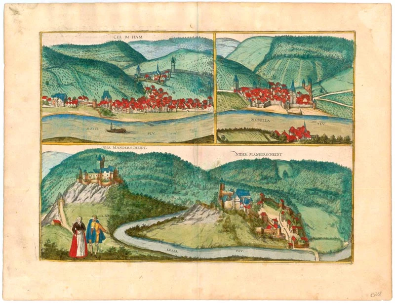Antique map of Zell - Berncastel - Manderscheid by Braun & Hogenberg ...