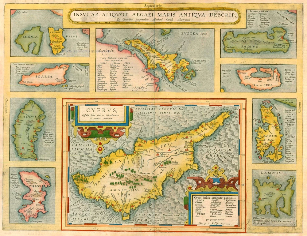 Antique map of Cyprus & Greek Islands by Ortelius | Sanderus Antique ...
