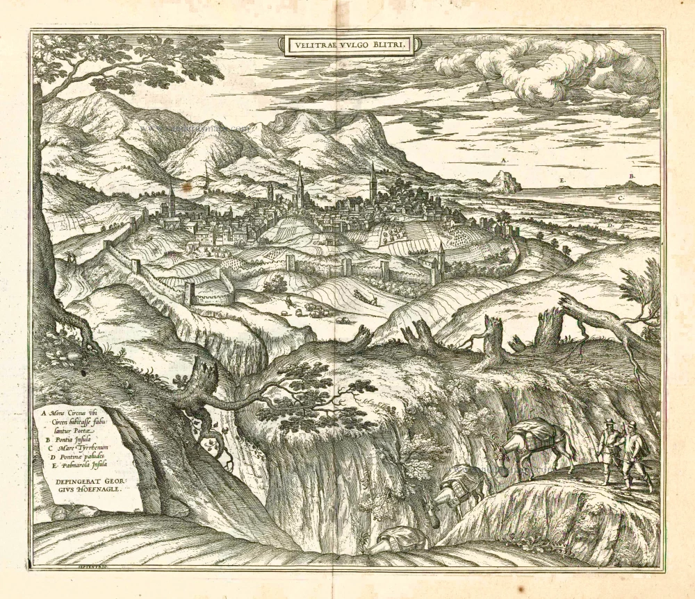 Old, antique map - bird's-eye view on Velletri by Braun and Hogenberg ...