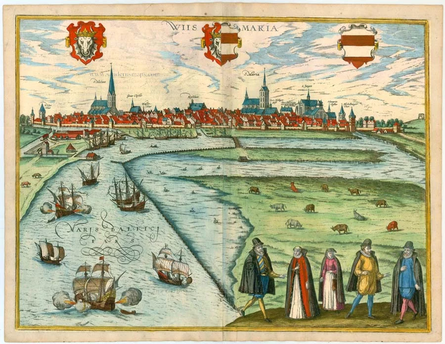Antique map - general view of Wismar by Braun and Hogenberg | Sanderus ...