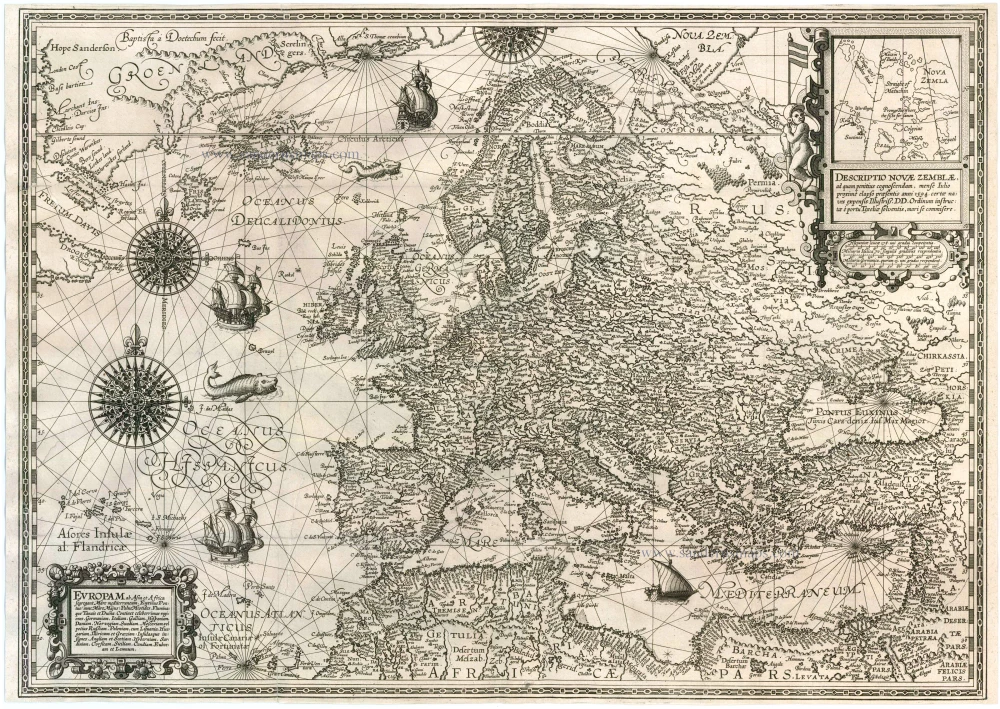 Antique chart of Europe by P. Plancius, beautiful engraved by Baptista ...