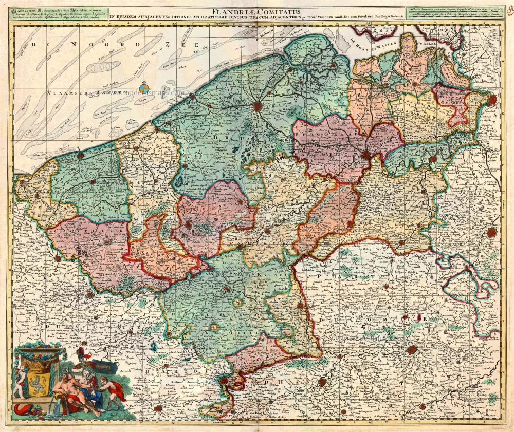 Antique map of Flanders (Vlaanderen) by N. Visscher | Sanderus Antique ...
