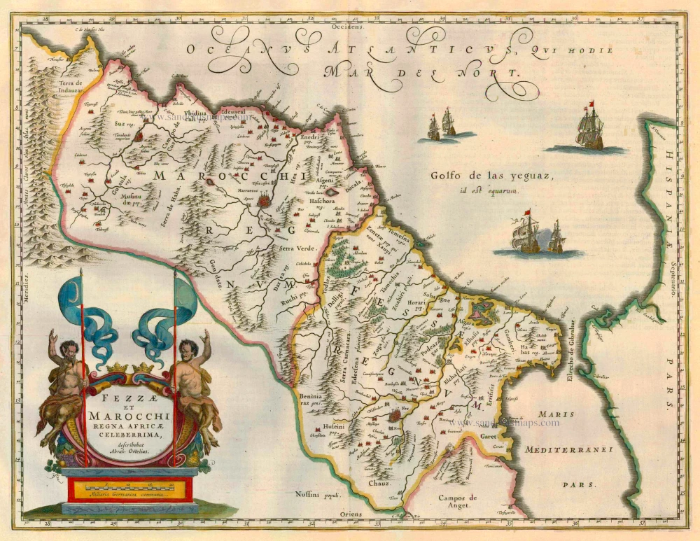 Antique map of the Kingdoms of Fez and Morocco by Blaeu J. | Sanderus ...