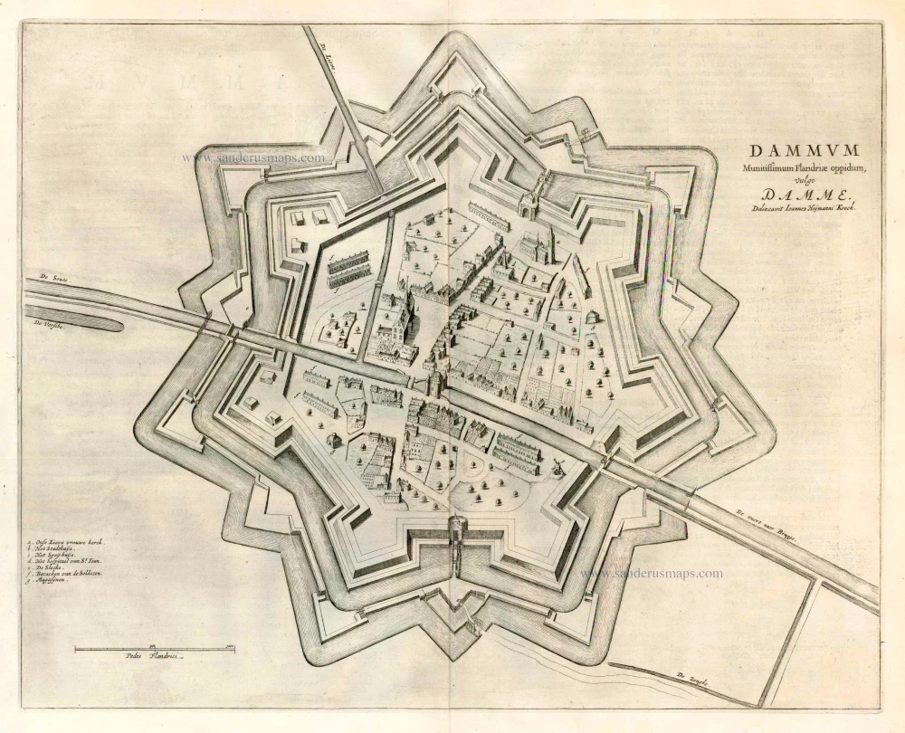 Antique map - Bird's-eye plan of Damme by J. Blaeu | Sanderus Antique ...