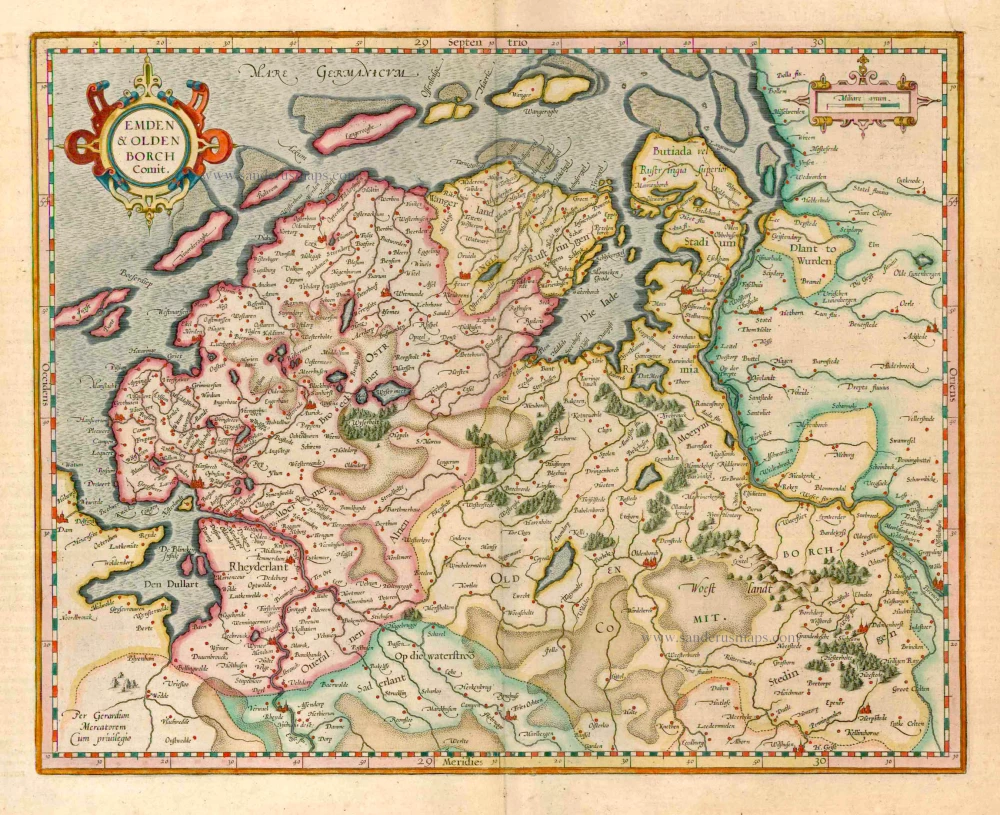 Emden - Oldenburg, by Gerard Mercator. | Sanderus Antique Maps ...