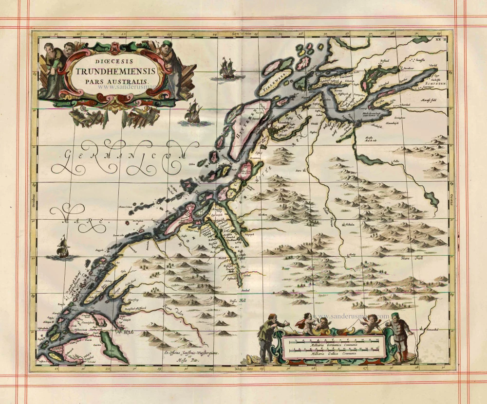 Old, antique map of Norway - Southern Trondheim by J. Janssonius ...