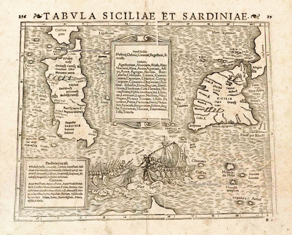 Old antique map of Sicily & Sardinia by Strabo | Sanderus Antique Maps ...