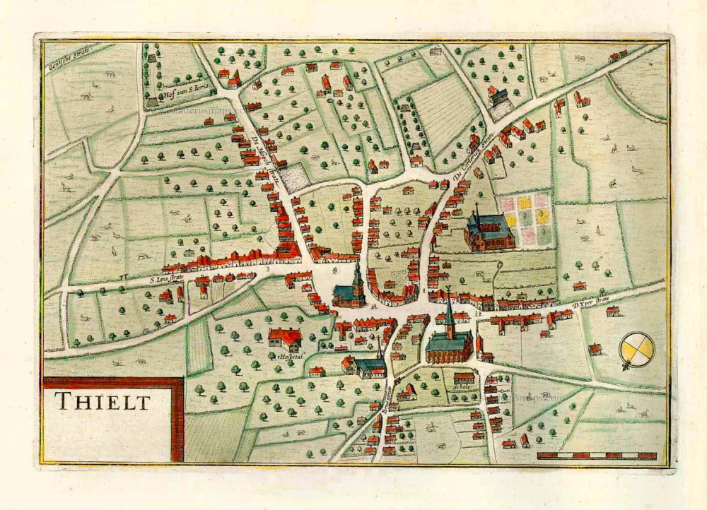 Bird's-eye view plan of Tielt by Antonius Sanderus, published by J ...