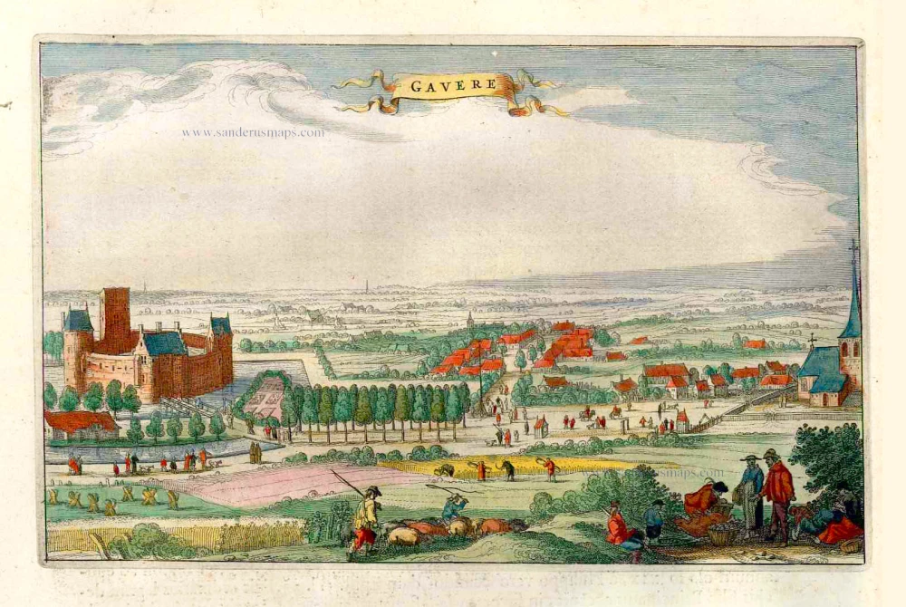 Old antique bird's-eye view of Gavere by J. Blaeu. | Sanderus Antique ...