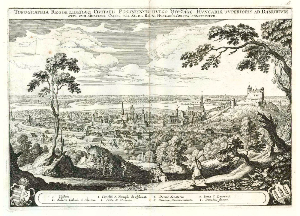 Old antique view of Slovakia - Bratislava (Pressburg) by M. Merian ...