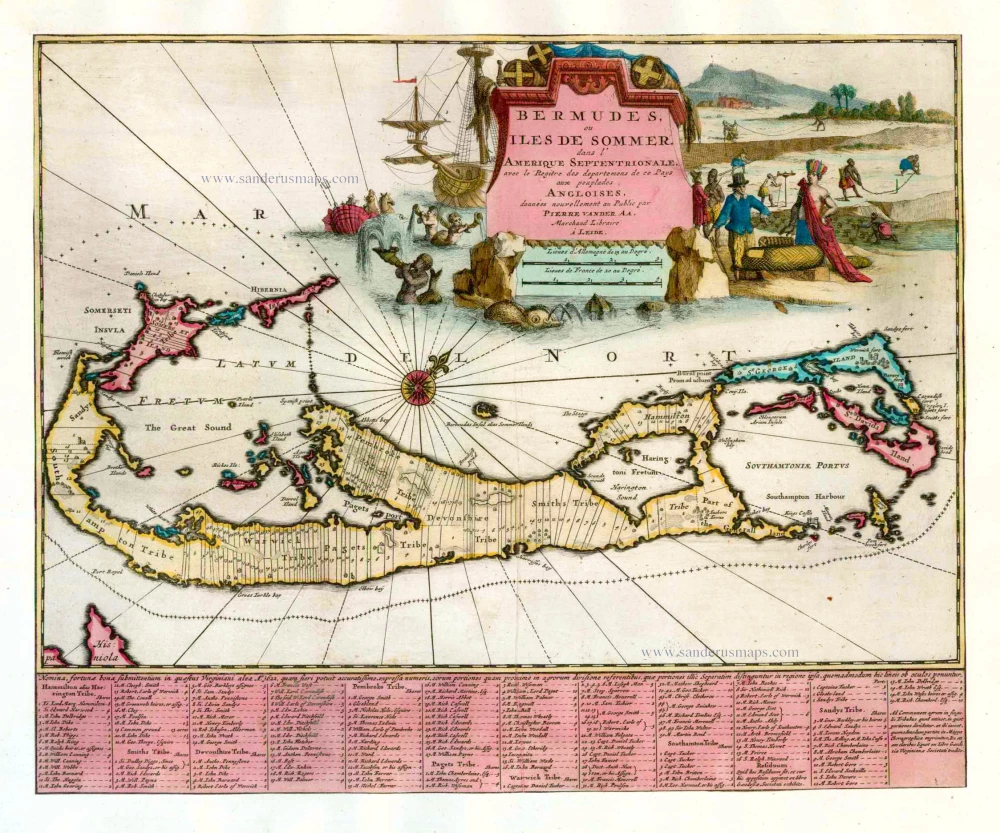 Old antique map of Bermuda, by Pieter van der Aa. | Sanderus Antique ...